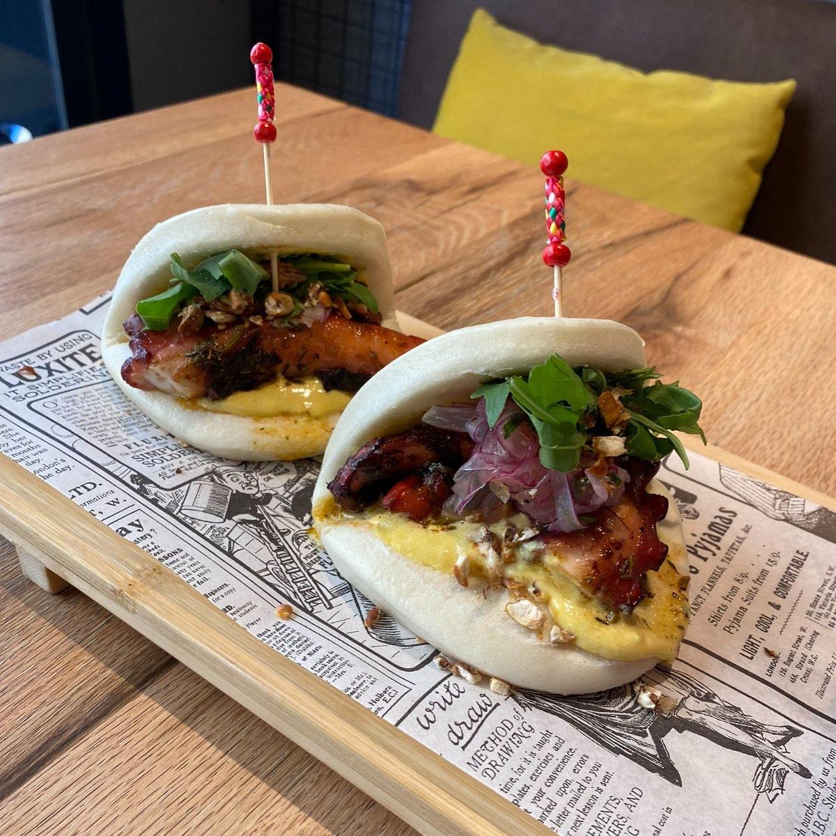 Shipra Khannaʼs Char Su Octopus Bao with Mustard Hollandaise Recipe ...