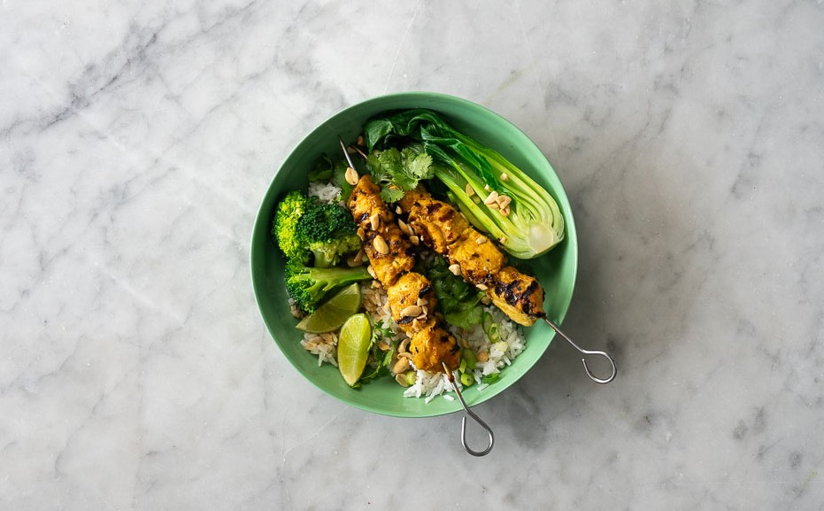 Sarah Poundʼs Satay Chicken Bowls with Greens and Coconut Rice Recipe ...