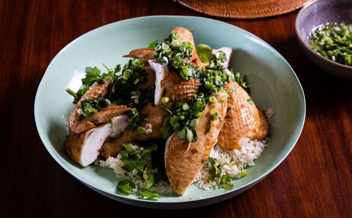 Matt Moranʼs Master Stock Poached Chicken with Spring Onion Dressing ...
