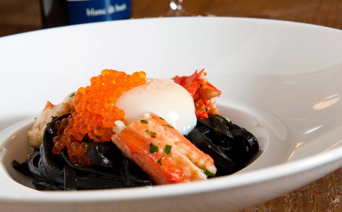 Scott Conantʼs Black Tonnarelli, King Crab, Coddled Egg & Smoked Trout ...