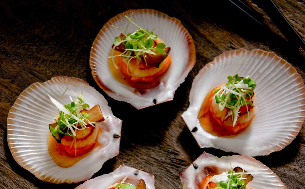 Teage Ezardʼs Seared Scallops with Sweet Potato, Black Vinegar Caramel ...